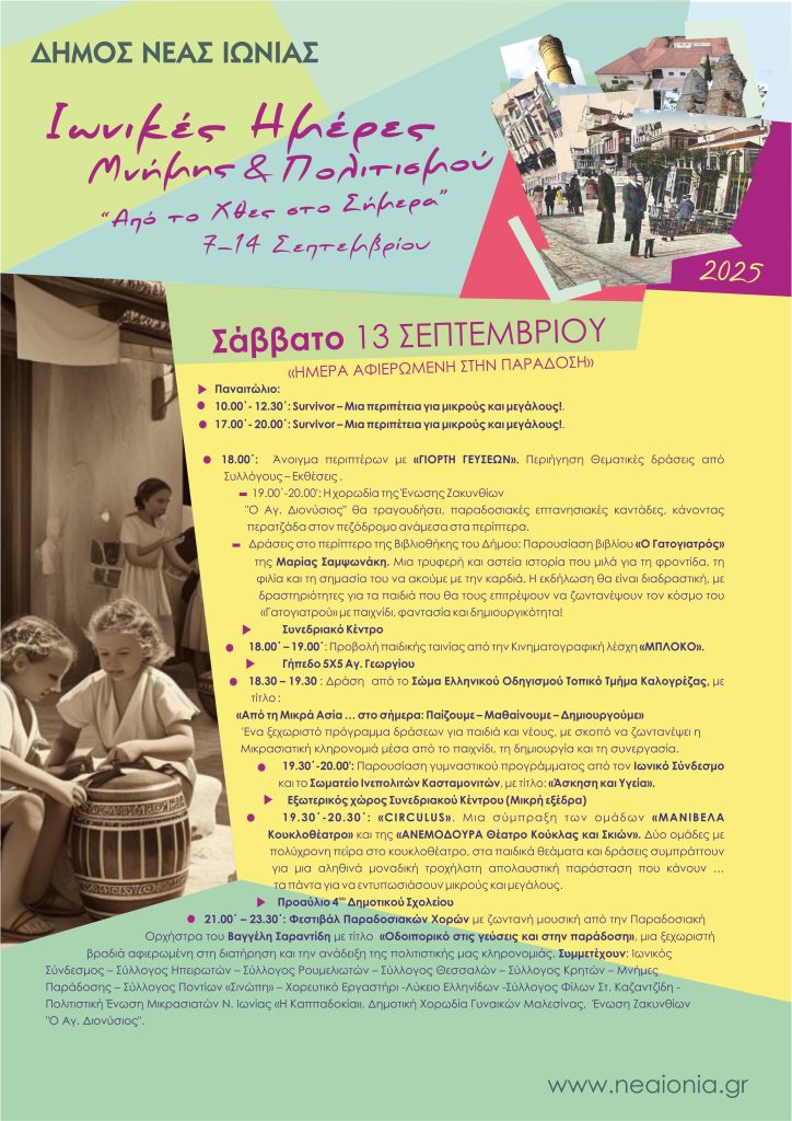 ΙΩΝΙΚΕΣ ΗΜΕΡΕΣ ΜΝΗΜΗΣ ΚΑΙ ΠΟΛΙΤΙΣΜΟΥ “Από το Χθες στο Σήμερα” ΠΡΟΓΡΑΜΜΑ ...